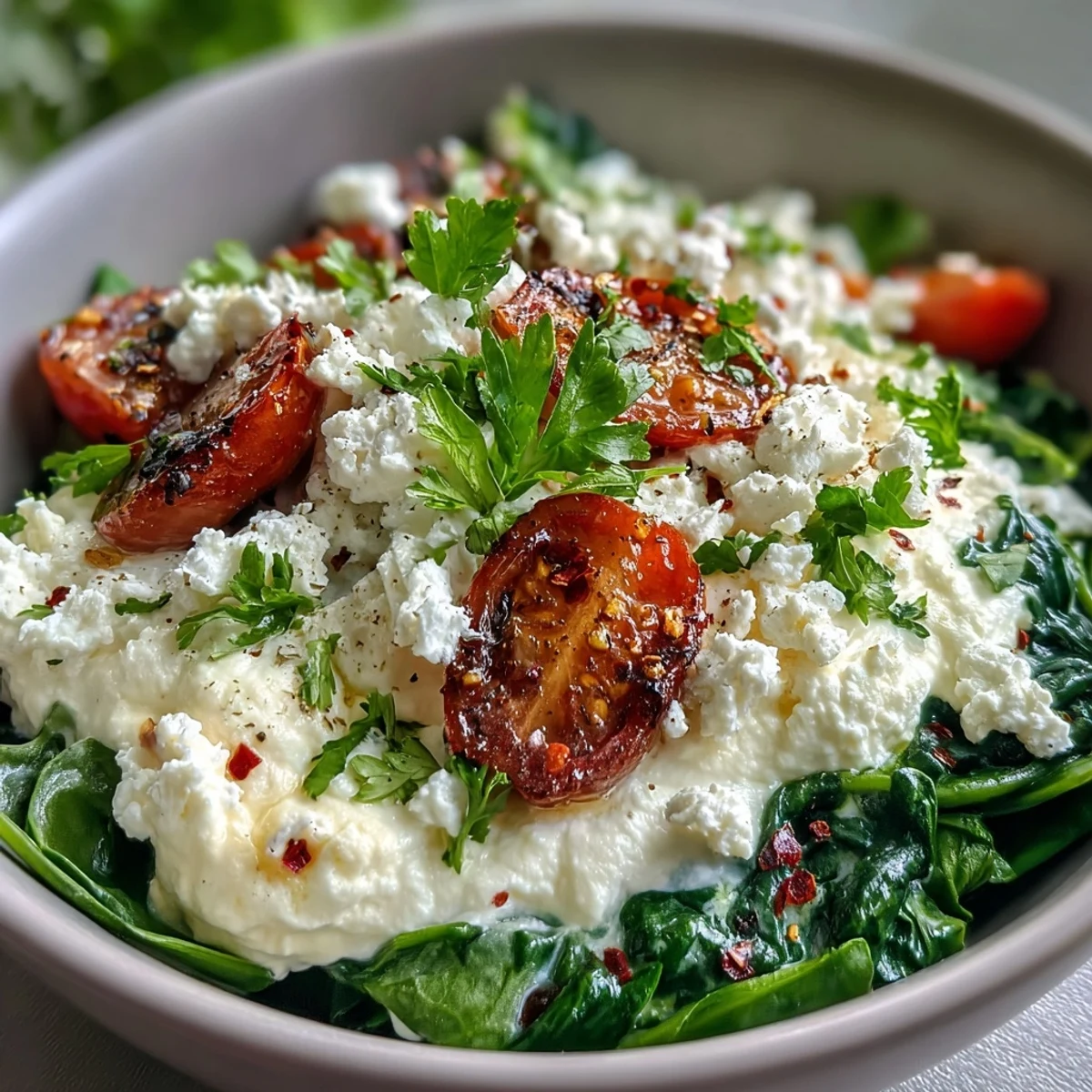 Mediterranean Spinach and Feta Breakfast Bowl with Eggs